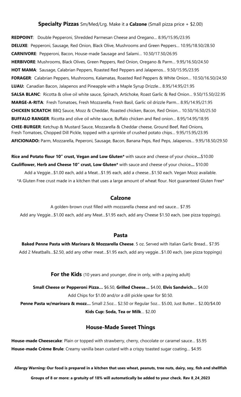 Our Menu – Redpoint Inn Restaurant & Mountain Gear